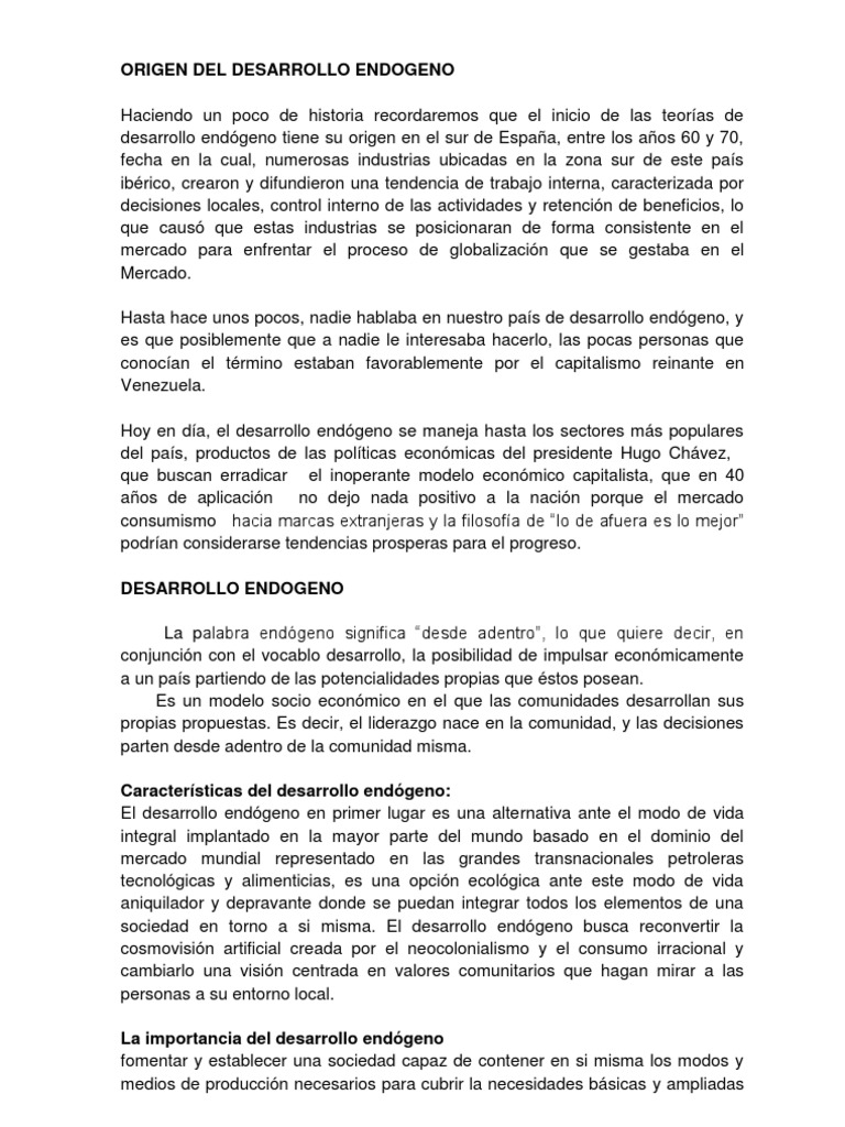 DESARROLLO ENDOGENO, Origen, Definicion, Fundamentos, Importancia ...