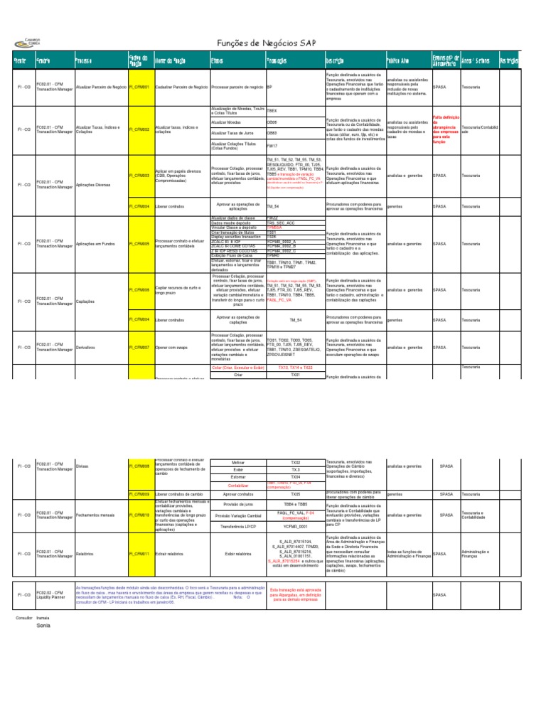 Função de Negocio SAP - CFM | PDF | Taxa de câmbio | Contabilidade
