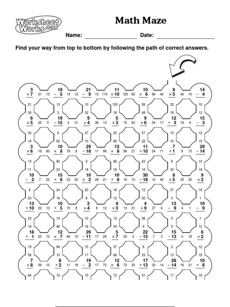 Laberinto de Sumas, Restas y Ultiplicaciones | PDF