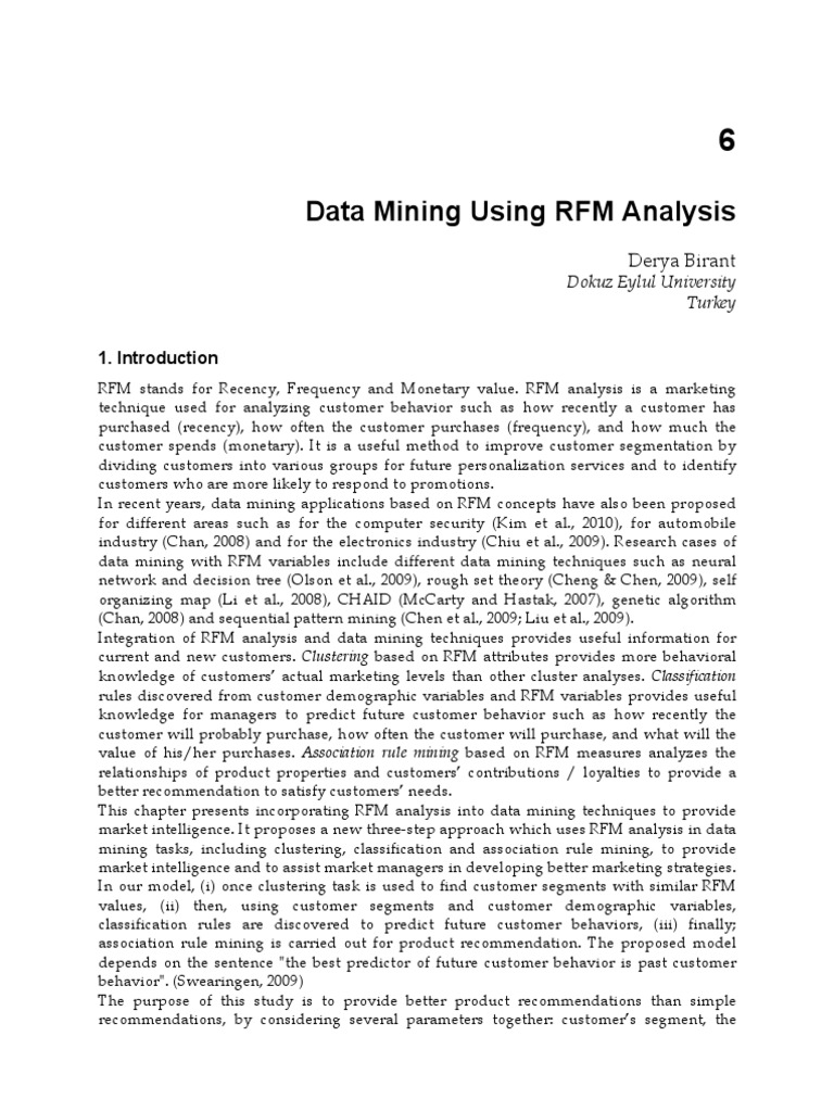 Data Mining Using RFM Analysis, Derya Birant, Dokuz Eylul University, Turkey | PDF | Statistical ...