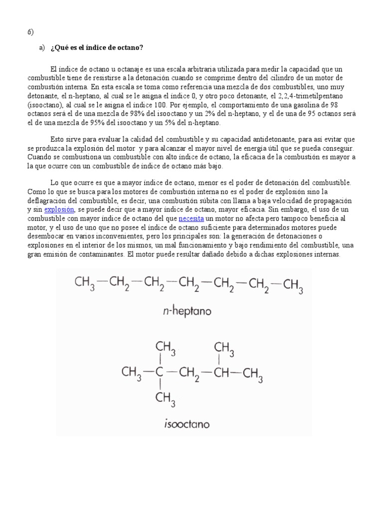 Indice de Octanaje | PDF | Gasolina | Producción de energía