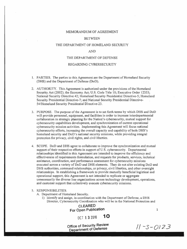 DOD and DHS Cybersecurity Memo | United States Department Of Homeland ...