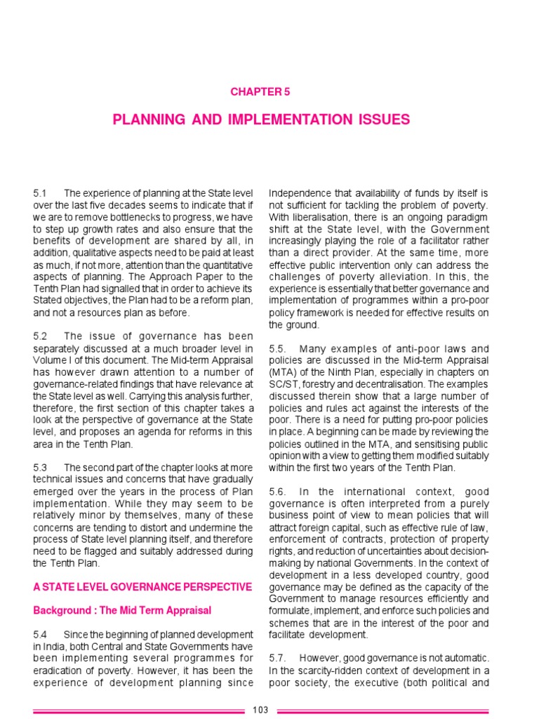 Planning and Implementation Issues: A State Level Governance ...