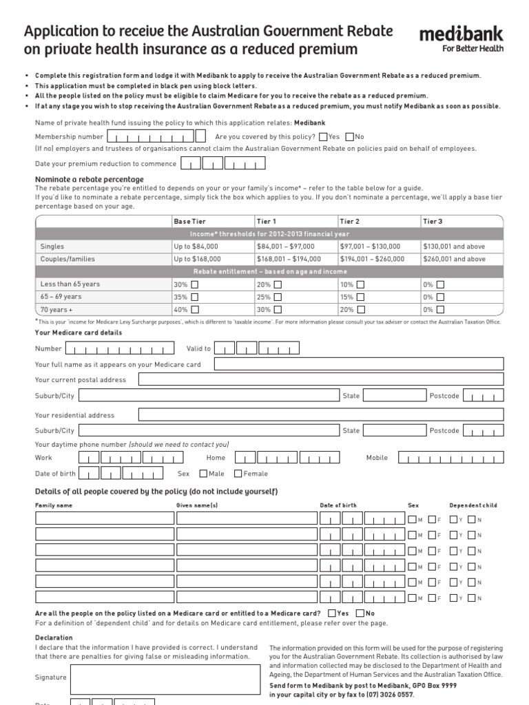 Australian Government Rebate Application Form | PDF | Service ...