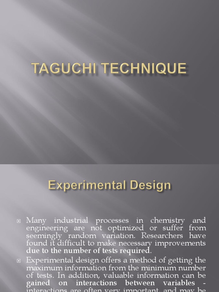 Taguchi Technique | PDF | Experiment | Design Of Experiments