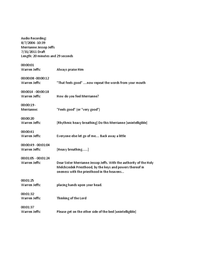 8.7.06 Audio Recording Transcript of Warren Jeffs Raping Merrianne, An ...