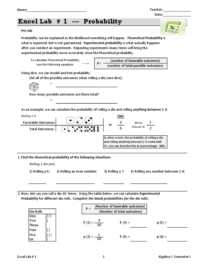 Excel Activity 1 Pdf Pdf Probability Microsoft Excel