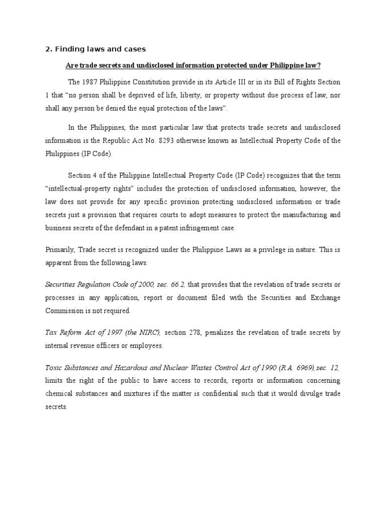 Are Trade Secrets and Undisclosed Information Protected Under ...