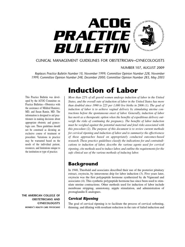 ACOG 2009 Induction of Labor | PDF | Childbirth | Preterm Birth
