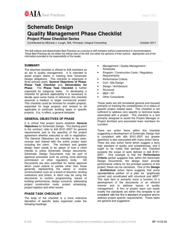 Schematic Design Quality Management Phase Checklist | Duct (Flow ...