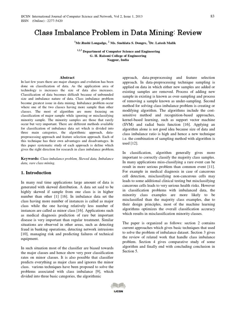 Class Imbalance Problem in Data Mining: Review | PDF | Support Vector Machine | Statistical ...