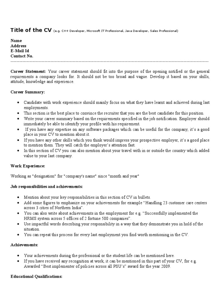 Sample CV For Work Experience | PDF | Employment | Communication