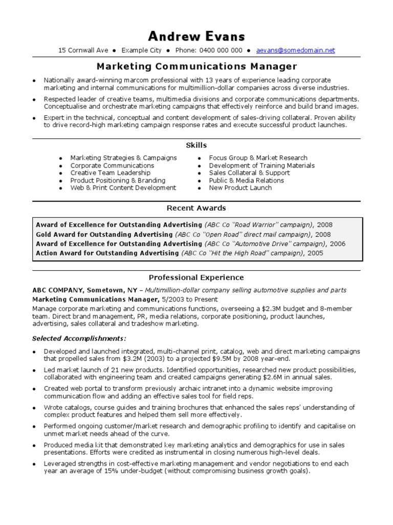 CV Template Marketing Manager | PDF | Sales | Marketing Communications