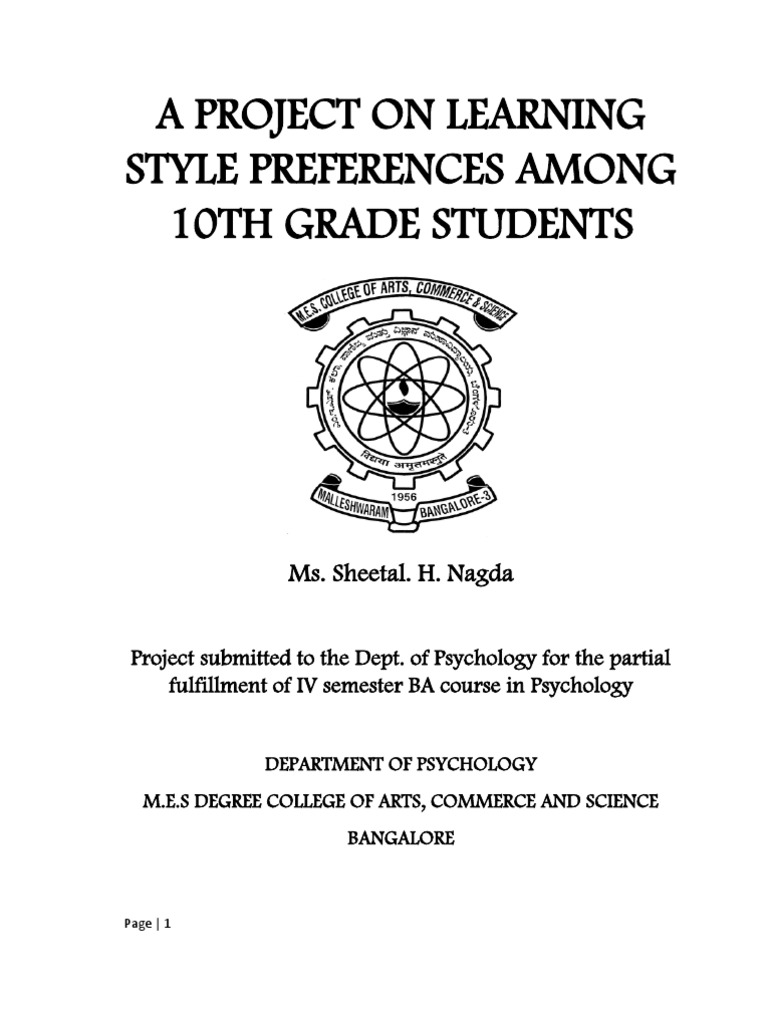 Psychology Project. | PDF | Learning Styles | Data Analysis