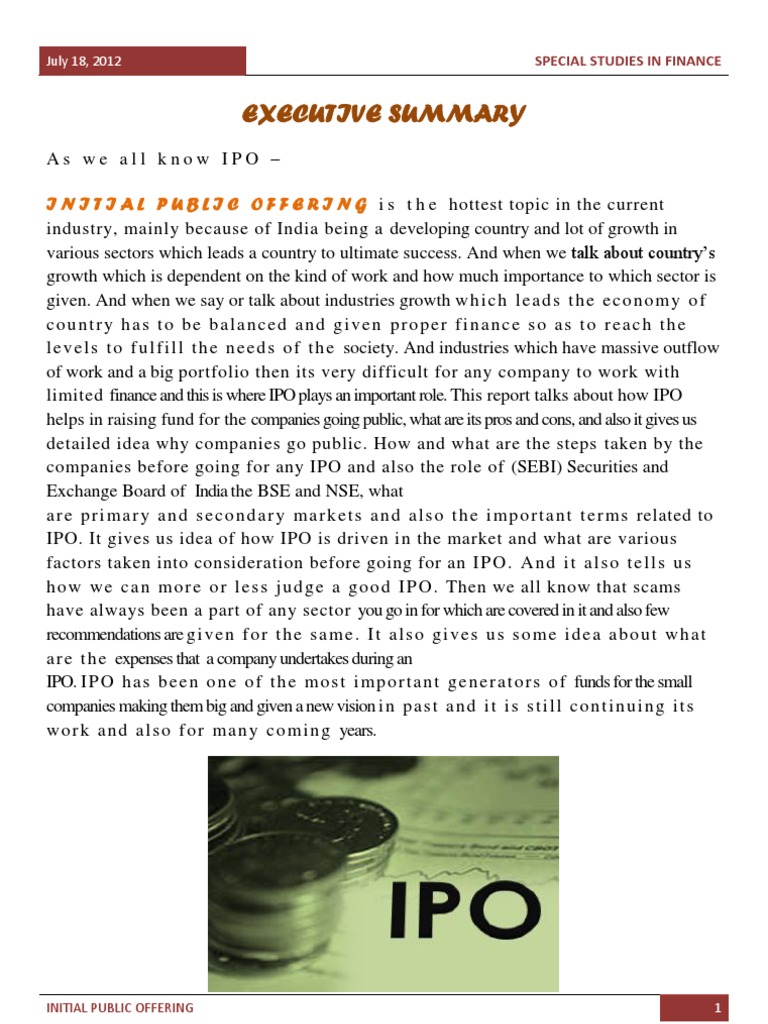 Executive Summary: Initial Public Offering | PDF | Initial Public ...