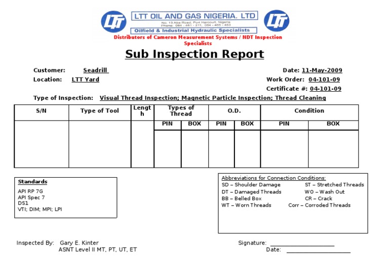 NDT Inspection Report for Seadrill | PDF | Business