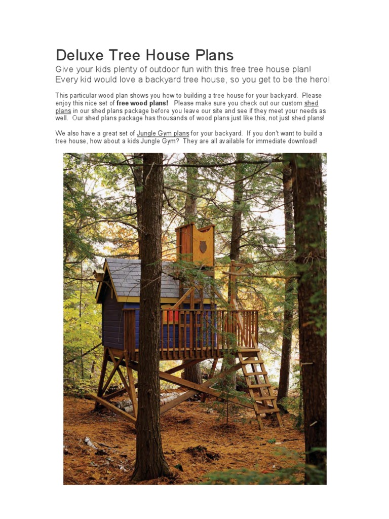 Free Deluxe Tree House Plans | PDF | Framing (Construction) | Door