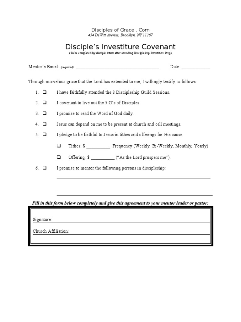 Discipleship Investiture Covenant Form | PDF
