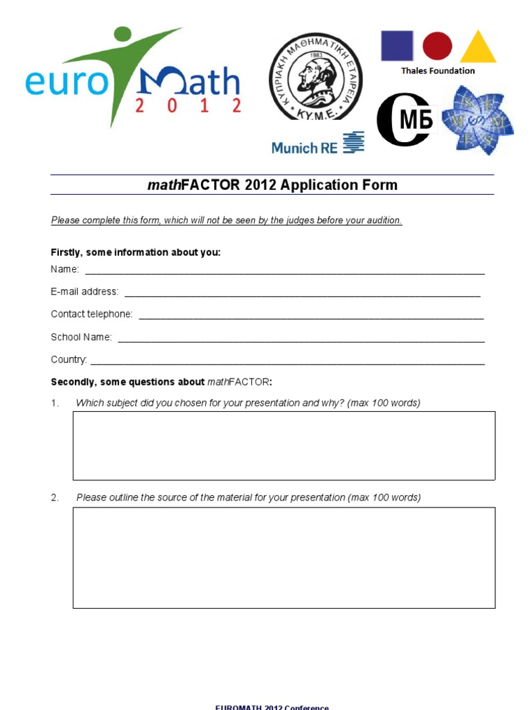 MathFactor 2012 Applicadasftion Form | PDF