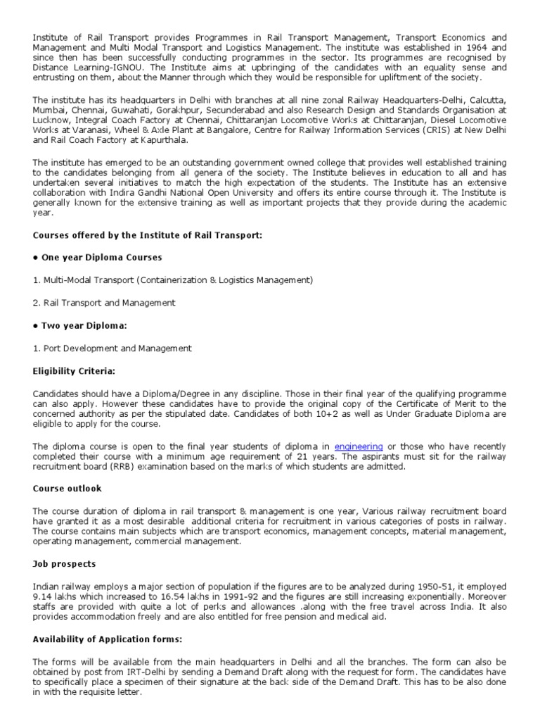 Rail Transport and Management | PDF | Rail Transport | Diploma