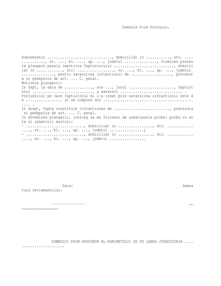 Model Plangere Penala