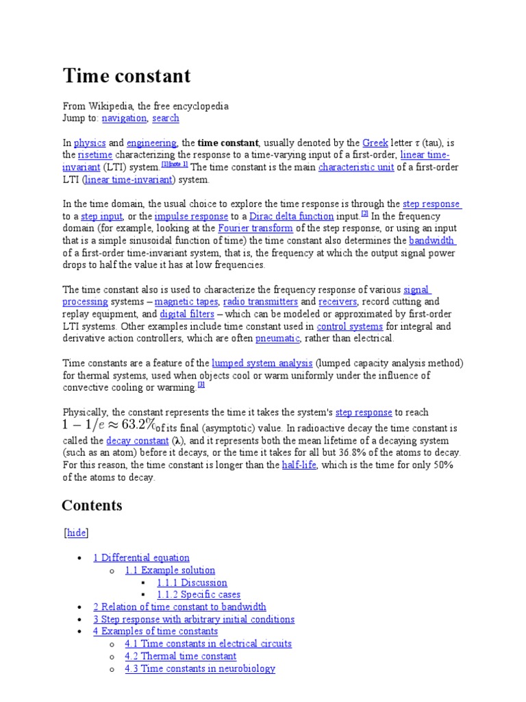 Understanding Time Constant in Physics | PDF | Physics | Electrical ...
