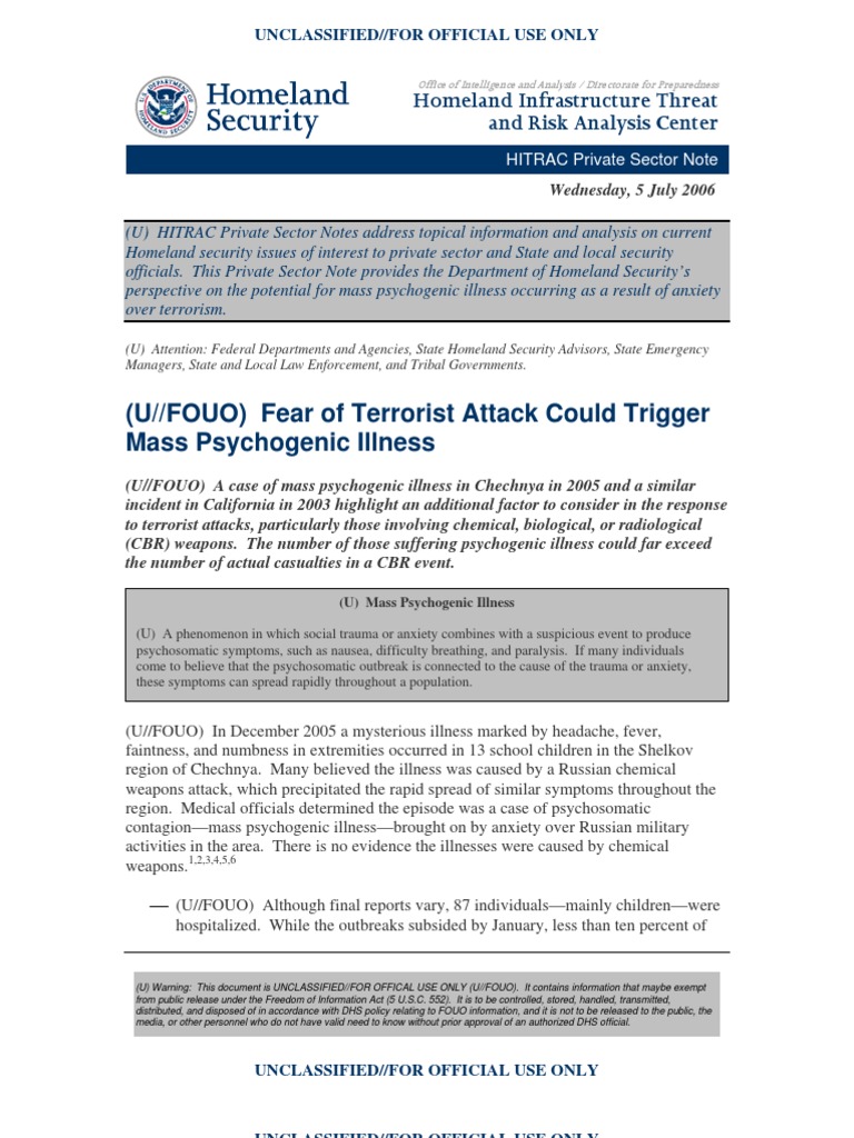 Dhs Mass Psychogenic Illness 2006 | PDF