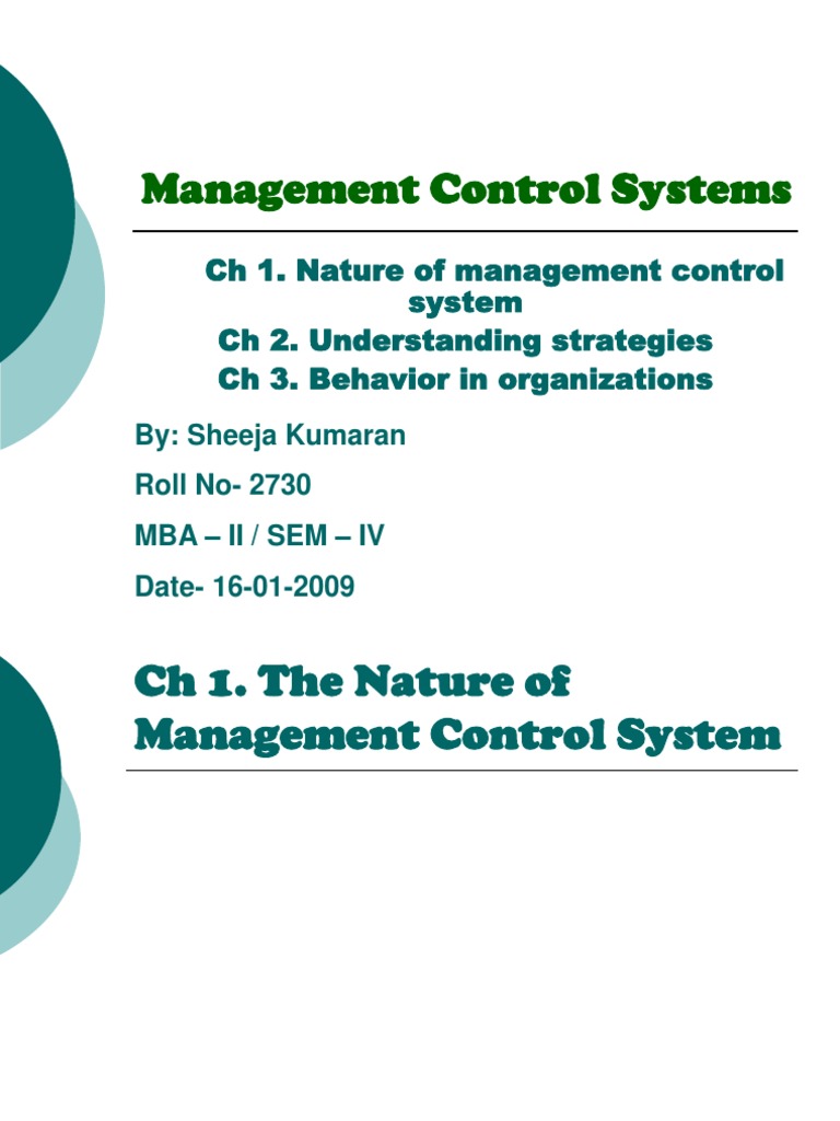 Management Control Systems Overview | PDF | Strategic Management ...