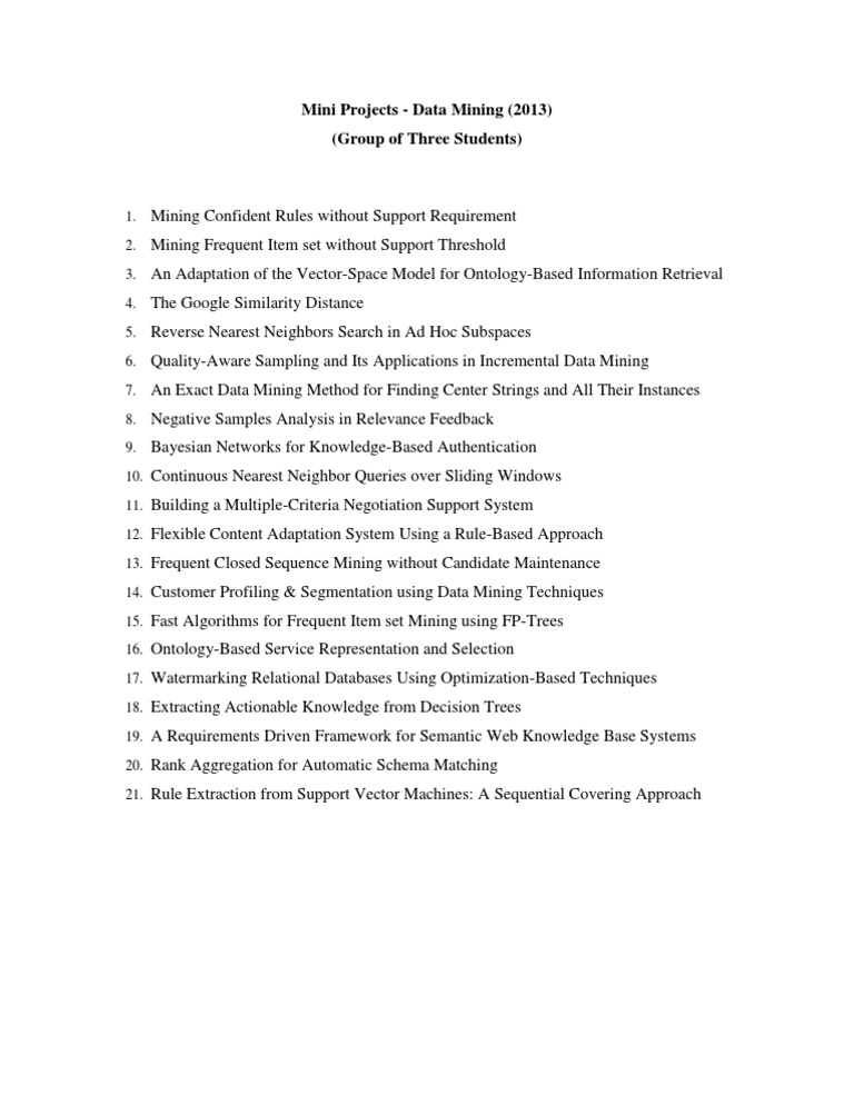 Mini Projects - Data Mining (2013) (Group of Three Students) | PDF