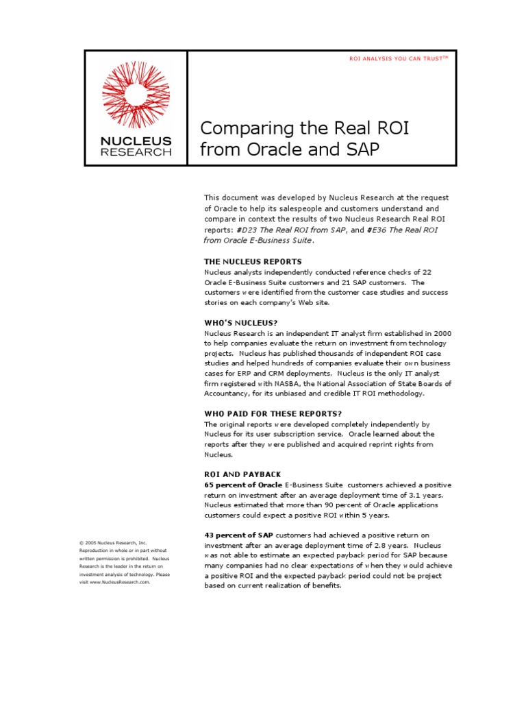 Oracle Vs SAP Comparison | PDF | Technology & Engineering