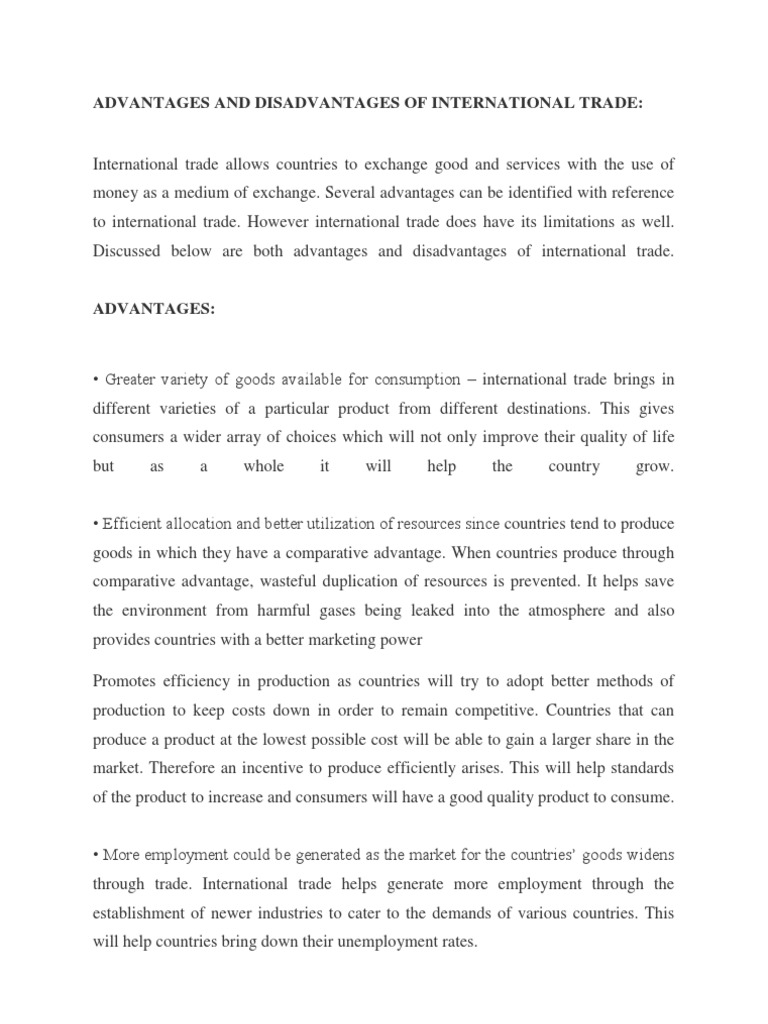 Disadvantages of International Trade | PDF | Politics