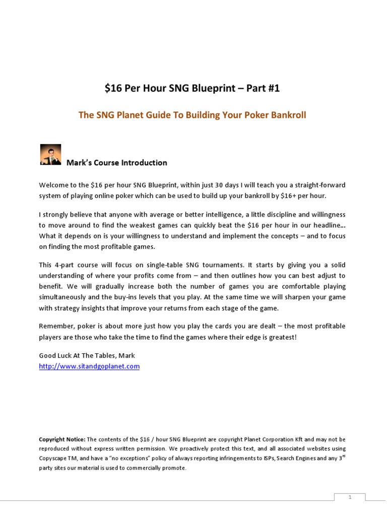 The SNG Blueprint Part 1 PDF | PDF | Betting In Poker | Anglo American ...