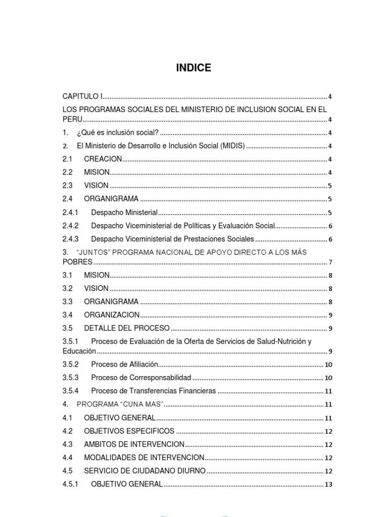 Los Programas Sociales Del Ministerio de Inclusion Social en El Peru ...
