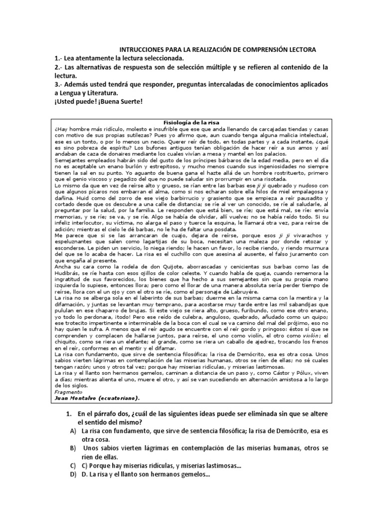 Instrucciones para Comprensión Lectora | PDF | Francisco Goya | La risa