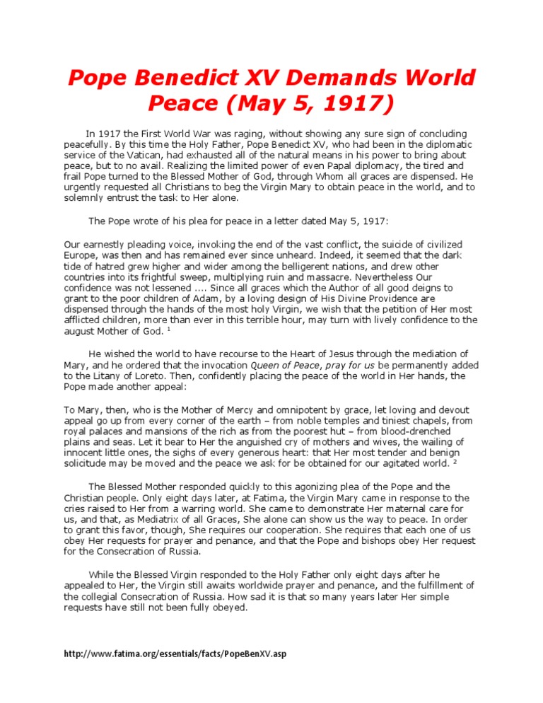 Pope Benedict XV's 1917 Peace Appeal | PDF | Mary, Mother Of Jesus | Pope