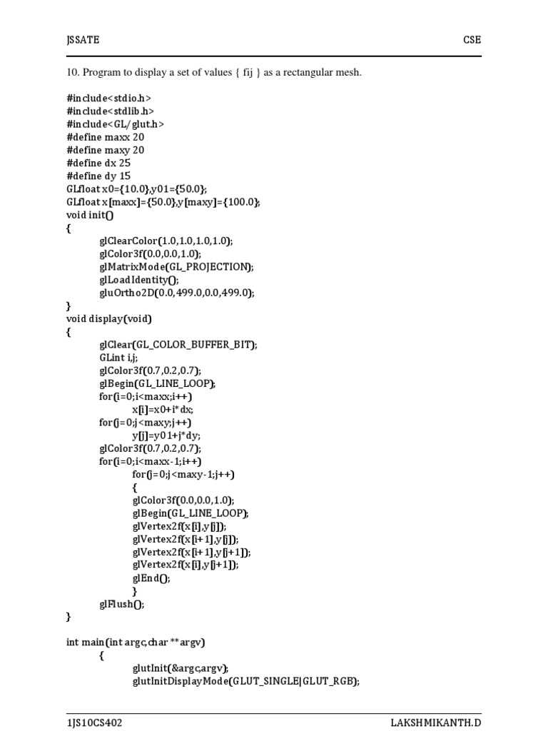 OpenGL Programs for Graphics Lab | PDF