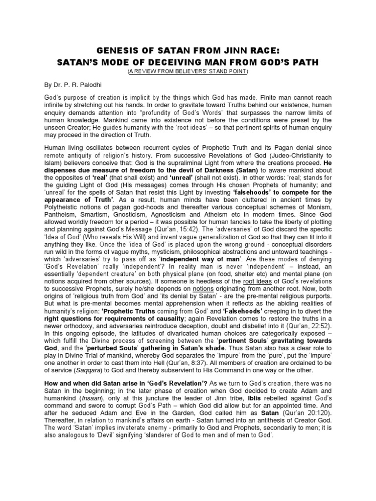 Genesis of Satan From Jinn Race: Satan's Mode of Deceiving Man From God ...