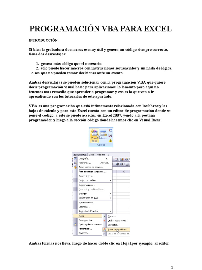 Programación Vba para Excel | PDF | Macro (informática) | Microsoft Excel