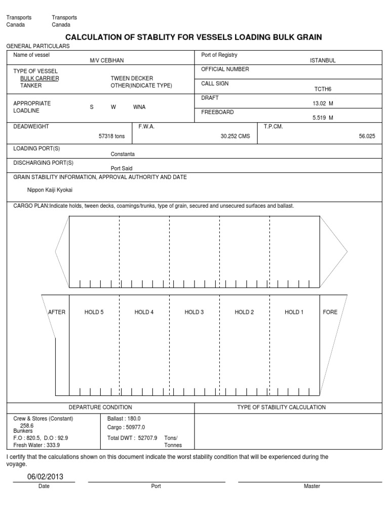 Grain Canada Form | PDF | Oil Tanker | Ships