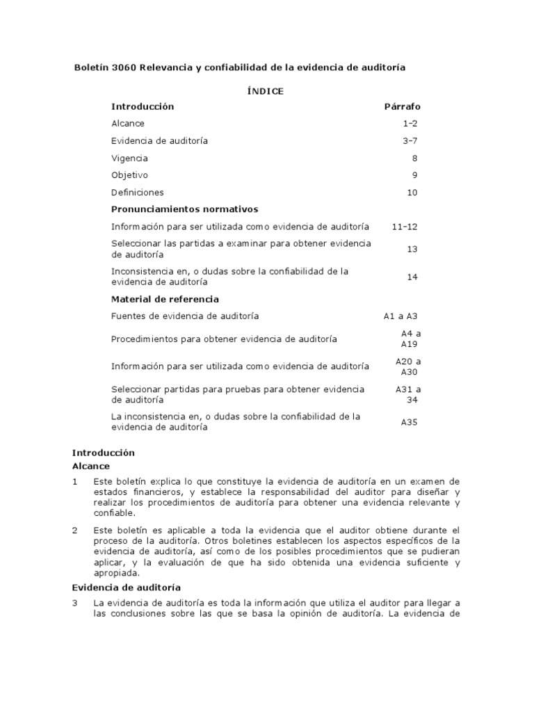 Boletín 3060 Relev Evidencia | PDF | Auditoría | Contralor