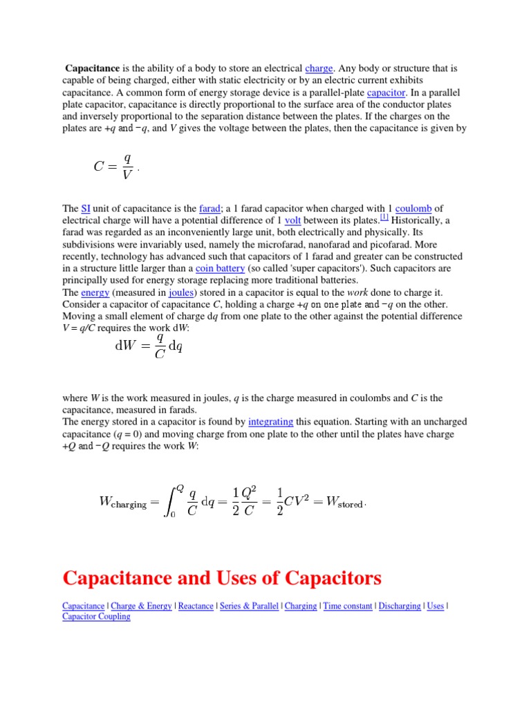 Capacitance Is The Ability of A Body To Store An Electrical Charge ...