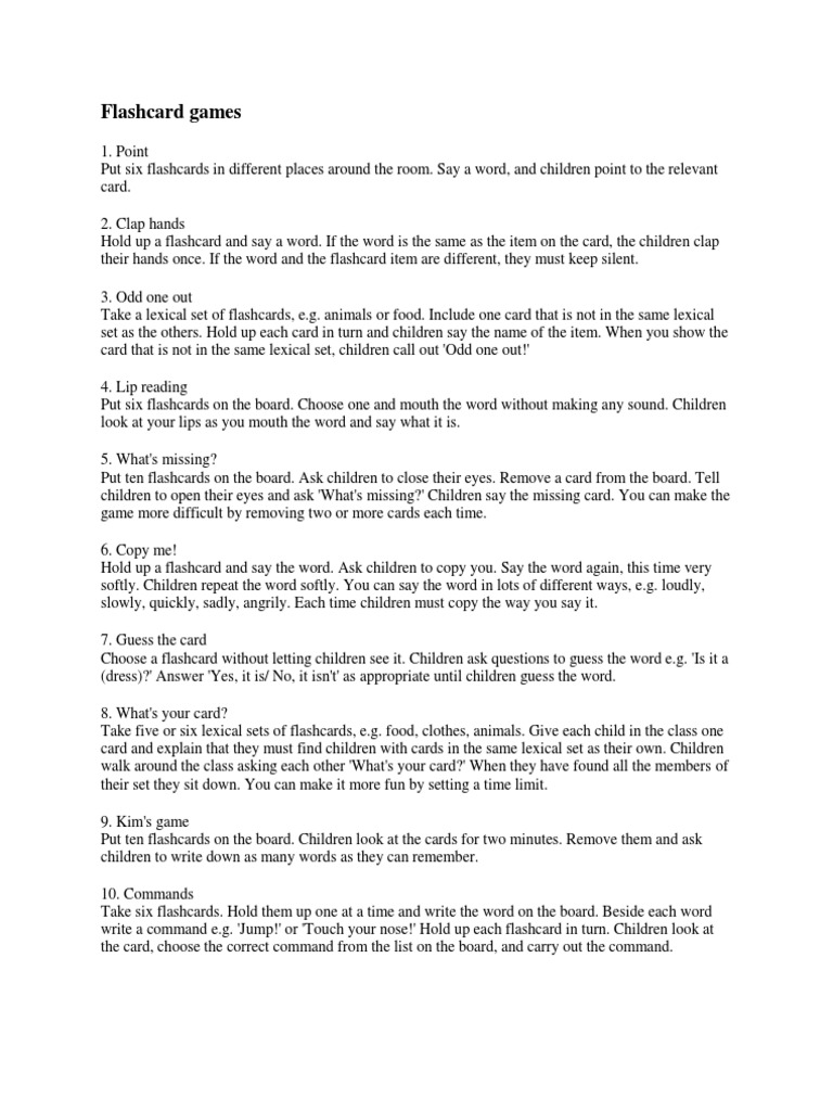 Flashcard Games | PDF | Language Arts & Discipline | Wellness