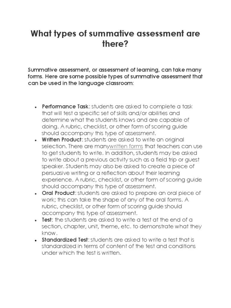 Types of Summative Assessment Methods | PDF