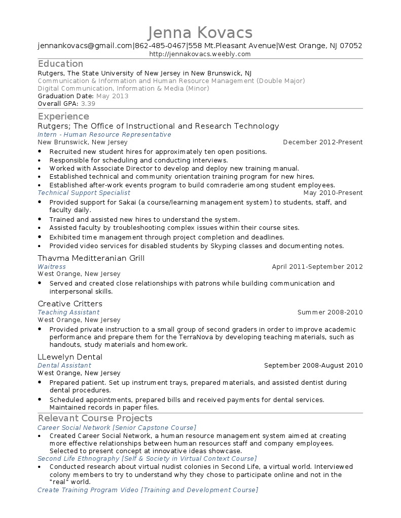 jenna resume 1 | Second Life | Human Resource Management