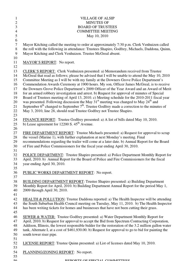 Alsip May 10 2010 Committee | PDF | Trustee | Government