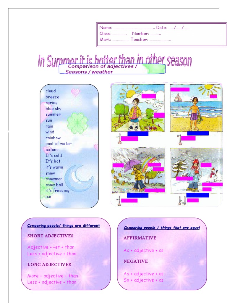 Adjectives - Comparatives Seasons Weather Worksheet | PDF | Weather ...
