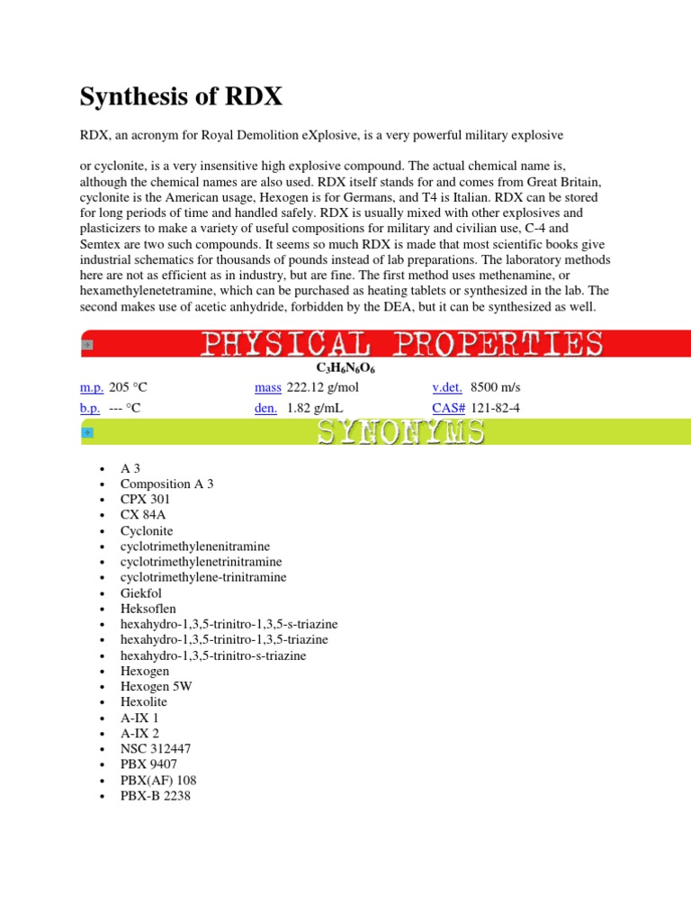 Synthesis of RDX | PDF | Nitric Acid | Acid