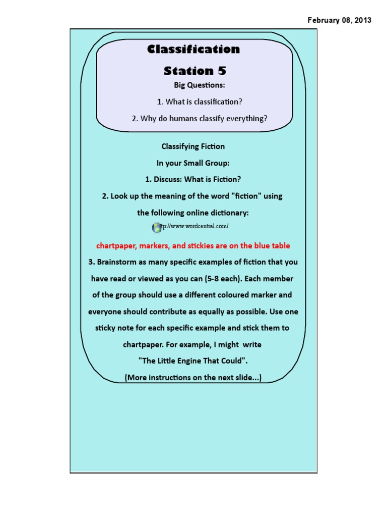 Classification Station 5 - Classifying Fiction | PDF