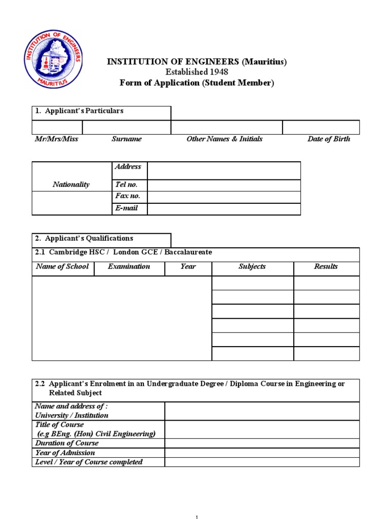 Student Membership Application Form | PDF