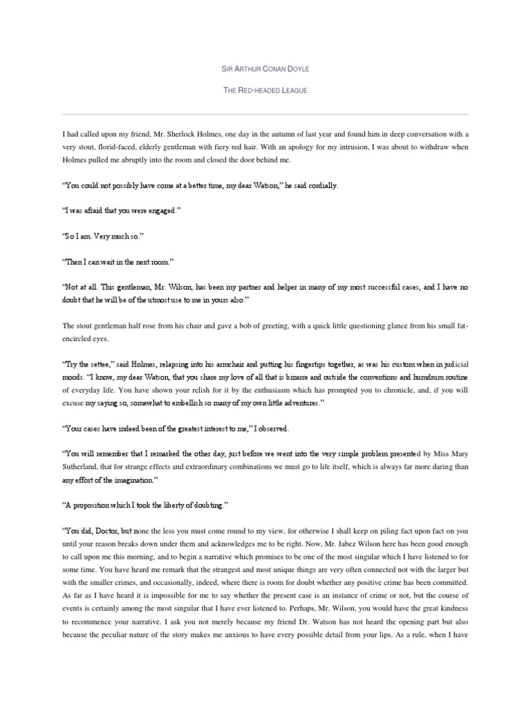 02 The Red-Headed League | PDF | The Red Headed League | Sherlock Holmes